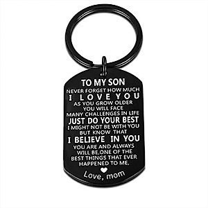 Son Inspirational Gifts from Mom Dad to Son Keychain for Him Teens Boys Christmas Birthday Gifts for Men Stepson Stocking Stuffer Gifts from Step Mother Mommy Valentine Day Wedding Anniversary Keyring