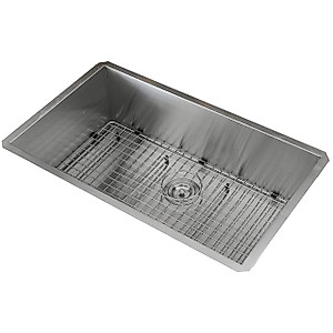 KABCO K-SSZRIS5 16 Gauge 28 Inch Undermount Zero Radius Stainless Steel Kitchen Sink Big Single Bowl Stainless Steel Grid Combo Package 28"L X 18"W X 10"D Inch