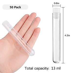 BTSD-home 16x100mm(13ml) Clear Plastic Test Tubes with Caps for Scientific Experiments, Halloween, Christmas, Scientific Themed Kids Birthday Party Supplies, Decorate the House, Candy Storage(50 Pack)