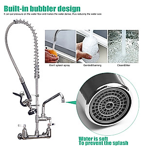 CWM Commercial Sink Faucet with Sprayer 36 inch Commercial Faucet Pre Rinse Sprayer 8 inch Wall Mount Center with 12 inch Add on Spout