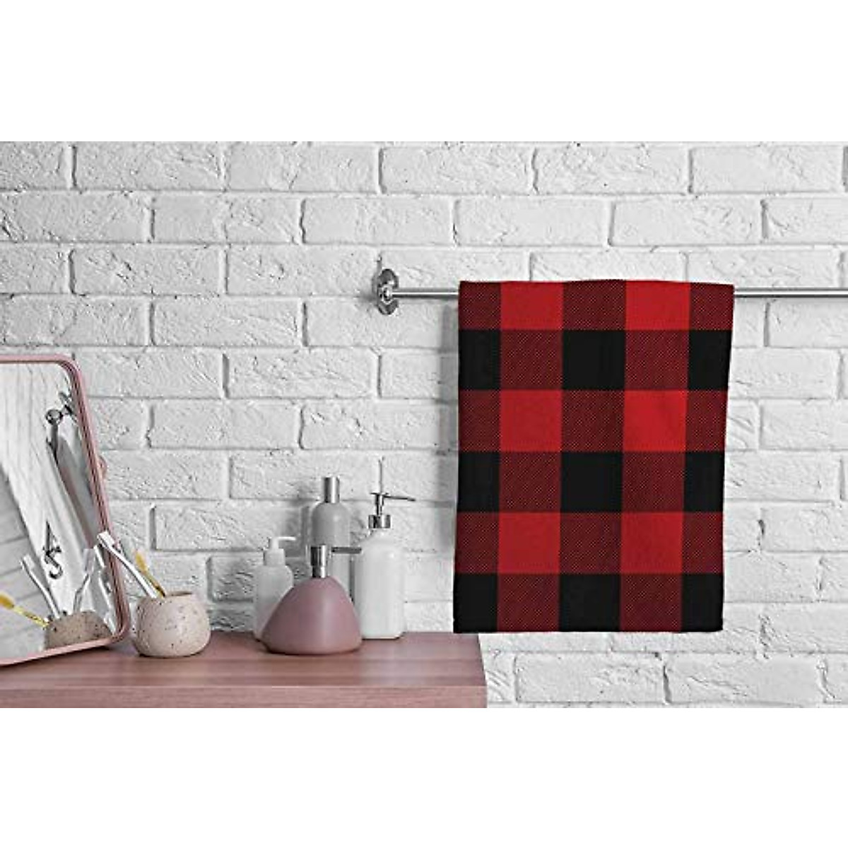 oFloral Black and Red Buffalo Check Plaid Hand Towels Cotton Washcloths,Classic Lumberjack Plaid Checker Pattern Soft Towels for Bath/Yoga/Golf/Hair/Face Towel for Men/Women/Girl/Boys 15X30 Inch