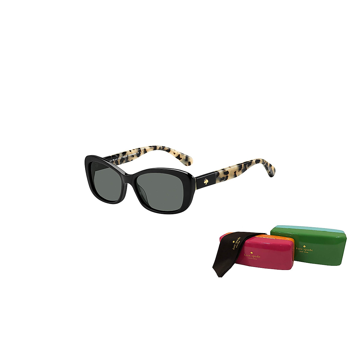 Kate Spade New York Claretta/S 0WR7/M9-53MM Black Havana/Gray Polarized Rectangular Sunglasses for Women + BUNDLE with Designer iWear Eyewear Kit