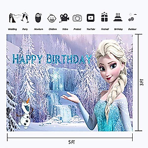 YouRan Happy Birthday Backdrop for Girls Toddler 5x3 Winter Onederland Princess Elsa Background for Kids One Year Old Snow Olaf 1st Birthday Backdrops for Party