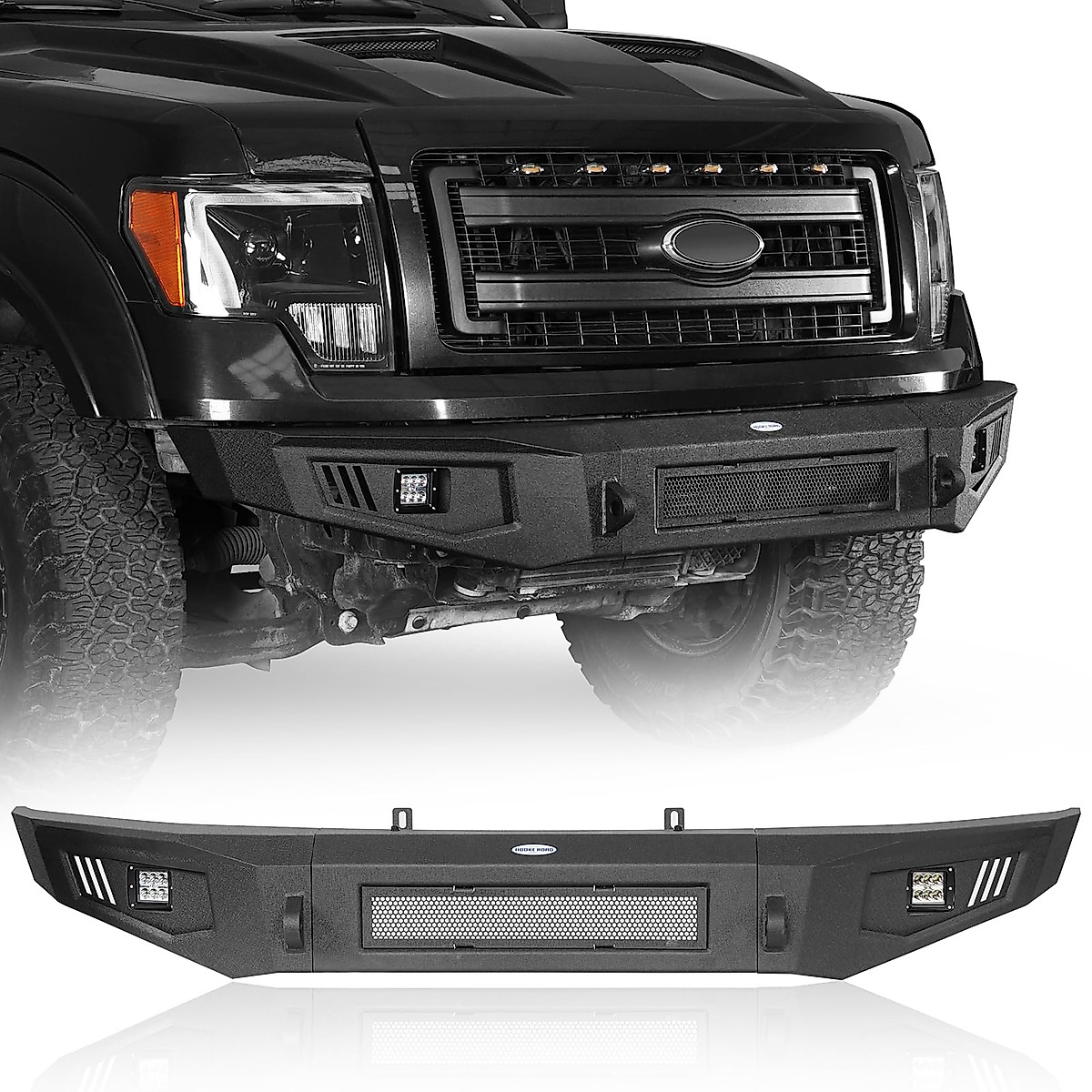 Hooke Road F150 Front Bumper, Full Width Steel Bumper w/LED Lights for Ford F-150 2009 2010 2011 2012 2013 2014 Pickup Truck (Excluding Raptor)