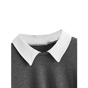 SweatyRocks Women's Contrast Collar Drop Shoulder Casual Long Sleeve Pullover Sweatshirt Tops Grey S