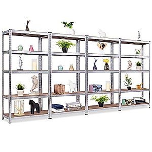 Giantex 4 Pieces Shelving Rack Storage Shelf Steel Garage Utility Rack 5-Shelf Adjustable Shelves Heavy Duty Display Stand for Books, Kitchenware, Tools Bolt-Free Assembly 36"x 16"x 72”, Silver