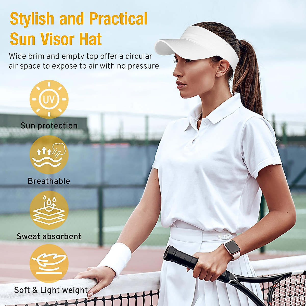 Lanzom Mens Womens Sun Visor Hats Short Brim Hat Running Hat Foldable Adjustable for Tennis Golf Running (US, Alpha, Small, Large, White)