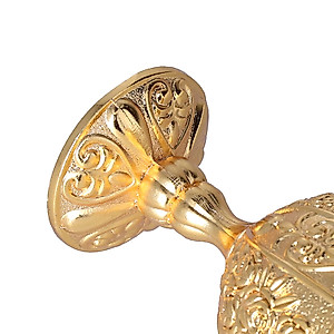 Mini Gold Goblet 2Pcs, 30ml Vintage Metal Shot Glasses Tiny Embossed Wine Cup Tiny Gold Chalice Goblet Embossed Wine Liqueur Cup Shot Glass for Bar, Home(Gold)