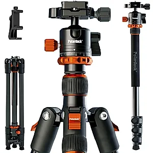 Polarduck Camera Tripod Monopod Phone Stand: 65" Professional DSLR Tripod for iPhone with Phone Mount & Travel Bag Compatible with Canon Nikon Sony Cameras Cell Phone Projector Webcam | 22lbs Load