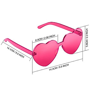 Maxdot 3 Pieces Heart Shaped Sunglasses Candy Color Rimless Heart Glasses for Women Colorful Summer Party Favors(Pink, Rose Red, Red)