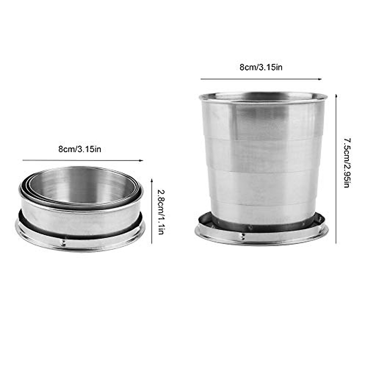 250ml Stainless Steel Collapsible Cup, 4-Folding Portable Camping Mug Travel Cup with Lid and Keychain for Outdoor Drinking