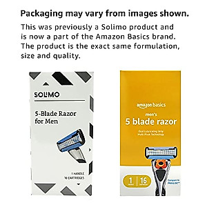 Amazon Basics 5-Blade MotionSphere Razor for Men with Dual Lubrication and Precision Trimmer, Handle & 16 Cartridges (Cartridges fit Amazon Basics Razor Handles only) (Previously Solimo)