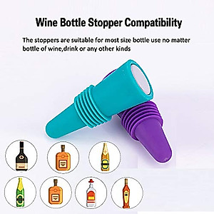 Wine Stoppers for wine bottles,FEIPUKER Colorful Silicone + Stainless Steel Wine Stopper,Wine Outlet Cap, Bottle Cover, Beverage Bottle Stoppers (Color 4)