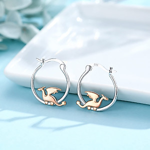 Hypoallergenic Dragon Earrings 925 Sterling Silver Small Animal Huggie Hoop Earrings for Sensitive Ears Dragon Jewelry Gifts for Women