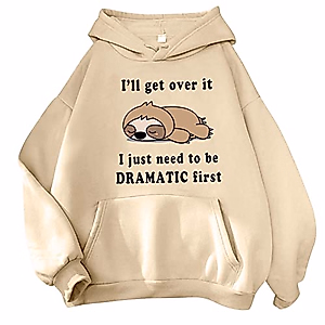 IHGFTRTH Womens Cute Sweatshirts Print Long Sleeve Hoodie Pullover Tops Women, girls clothes,1 dollar stuff,returned items for sale,senior discount for prime membership Khaki