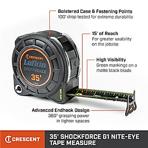 Lufkin 1-3/16" x 35' Shockforce Nite Eye G1 Dual Sided Tape Measure - L1135B