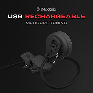 D'Addario Accessories Nexxus 360 Rechargeable Guitar Tuner - Clip On Guitar Tuner - Acoustic Guitar Tuner - Electric Guitar Tuner - 24 Hours of Tuning Time per Charge - Rotates 360-degrees