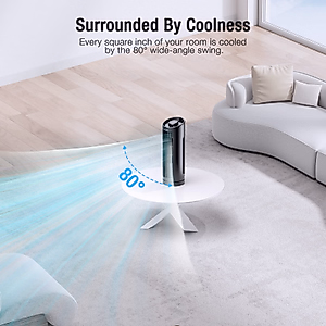 VCK 80° Oscillating Fan, 13'' Tower Fan Bladeless Desk Fan with 3 Speeds, Quiet Operation, Compact & Portable Table Fan for Bedroom Home Office Desktop