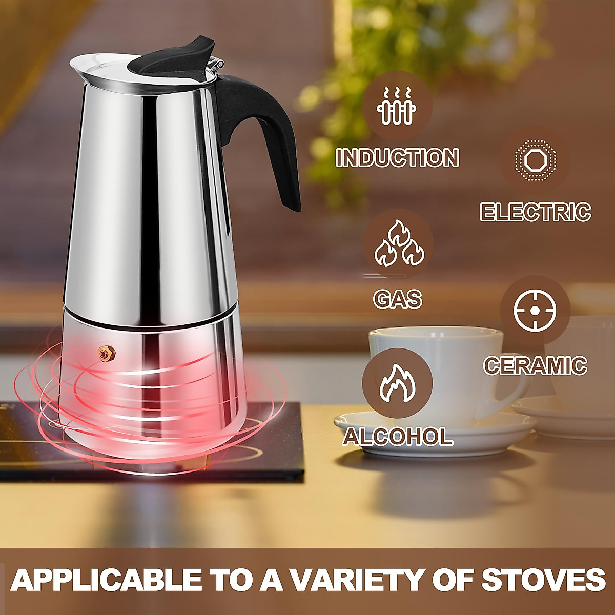 DITOSH 6 Cup Stovetop Espresso Maker Stainless Steel Moka Pot Espresso Maker Percolator Italian Coffee Maker Capable Mocha Coffee Machine Cafe Classic Maker for Home & Camping 300ml 10oz