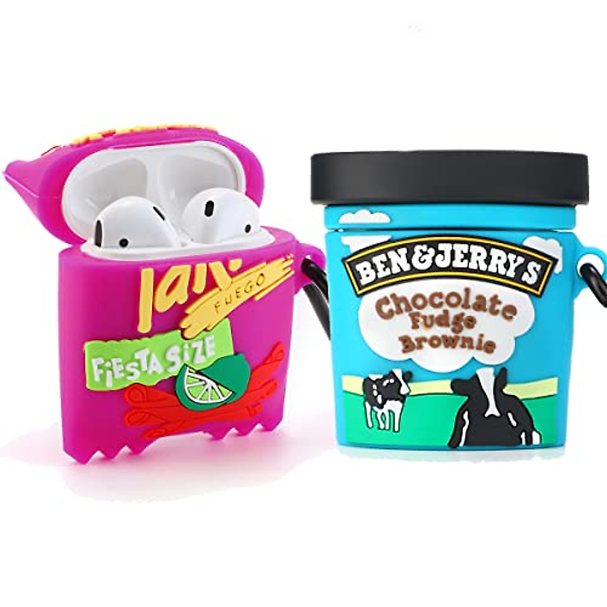 【2 Pack】 TYOROY 3D Cute Cow Icecream&Potato Chips Case for Airpod 2/1,3D Vivid Food Airpods 2 Case,Kids Teens Boys Girls Women Lovely Case with Keychain Kits for Airpod 1&2 Case