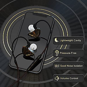 BASN MMCX in Ear Monitor Headphones,Triple Driver IEM in-Ear Earphone for Musician Drummer, Noise-Isolation HiFi Stereo Earbuds with Two Detachable Cables(Golden Obsidian)