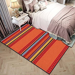 Retro Rainbow Large Area Rugs, Yellow Blue Stripes Runner Rugs, Non-Slip Floor Throw Mat, Rectangle Carpet for Living Room, Bedroom, Hallway Front Entrance, Kitchen, Dining, 3' x 4'