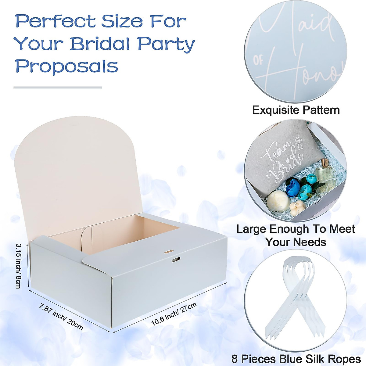 Marspark 8 Pack Bridesmaid Proposal Gifts Boxes Set, Maid of Honor Proposal Box, Matron of Honor Bridesmaid Gift Boxes with Ribbon for Bridal Party Proposal Gifts(Blue Series Style)