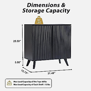 Modern Accent Buffet Cabinet with Adjustable Shelves, Accent Cabinet with 2 Doors, Modern Sideboard Buffet Cabinet, Black Accent Cabinet for Kitchen, Living Room, Entryway and Bedroom (Black)
