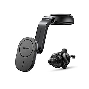 UGREEN Magnetic Wireless Car Charger Mount, Compatible with iPhone 15/14/13/12 Series Car Mount, Built-in 18 N52 Magnets, 11N Strong Magnets, Car Magnetic Phone Mount Charger