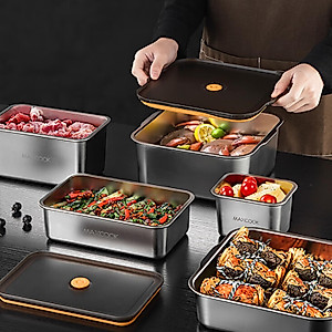 MAXCOOK Large Stainless Steel Food Containers With Lids, 118 oz Food Storage Container set, Leak Proof Metal Food Container Bento Box, Snack Container Set with Lid (Dishwasher & Freezer Safe, 3500 ml)