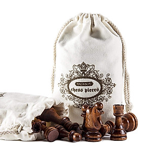 AMEROUS Wooden Chess Pieces Only, Tournament Staunton Wood Chessmen with 3.5 inches King, Chess Game Pawns for Chess Board Game, Replacement of Missing Pieces (2 Storage Bag Included)