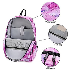 Imyth 3Pcs colorful Backpack sets for Teen Girls, Cute Bookbag School Daypacks for Elementary Middle Students (Marble powder)