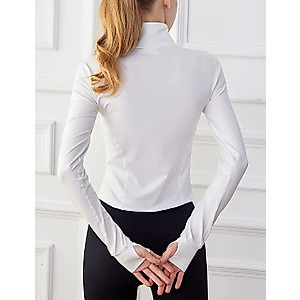 Yeokou Womens Active Zip Up Seamless Sports Running Track Jacket Tops with Thumbhole（White-S）