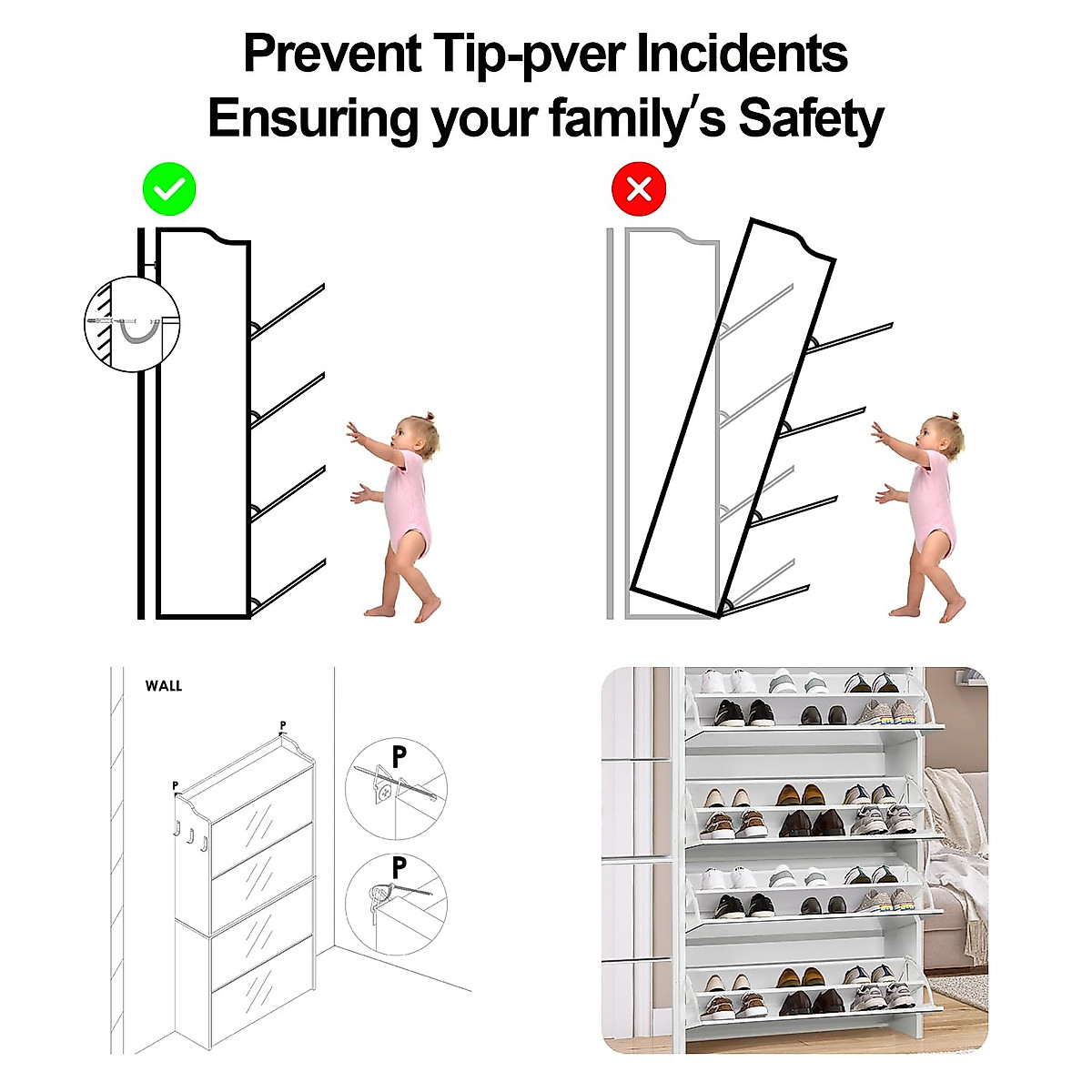 AODAILIHB Shoe Storage Cabinet for Entryway with 4 Flip Drawers, 2-Tier Mirrored Narrow Shoes Rack Organizer Closed Large Capacity Wood Shoe Cabinet Closet Dresser Slim Hidden Shoe Cupboard with Hooks