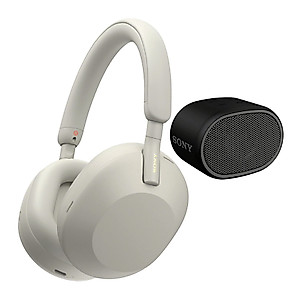 Sony WH-1000XM5 Wireless Noise Canceling Over-Ear Headphones (Silver) Extra Bass Portable Bluetooth Speaker Bundle (2 Items)