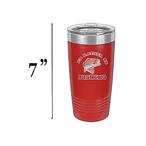Rogue River Tactical Funny Fishing 20 Oz. Travel Tumbler Mug Cup w/Lid Vacuum Insulated Hot or Cold I'd Rather Be Fishing Bass Fishing Gift Fish (Red)