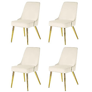 KithKasa Upholstered Dining Chairs Sets of 4 Mid-Century Modern Desk Comfy Side Chair with Gold Legs for Kitchen Living Room Cream