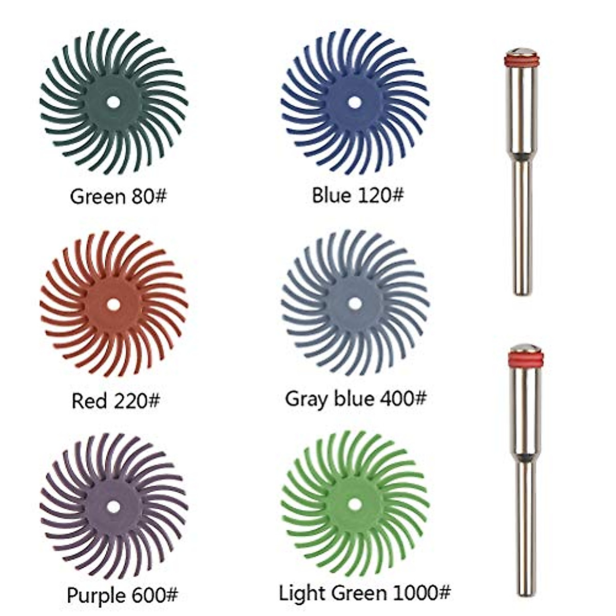 BUYGOO 60pcs 1 Inch Bristle Disc Kit with 6pcs Mandrels for Rotary Tools, Detail Abrasive Wheel for Cleaning & Polishing, Radial Bristle Wheel with Grit 80 120 220 400 600 1000