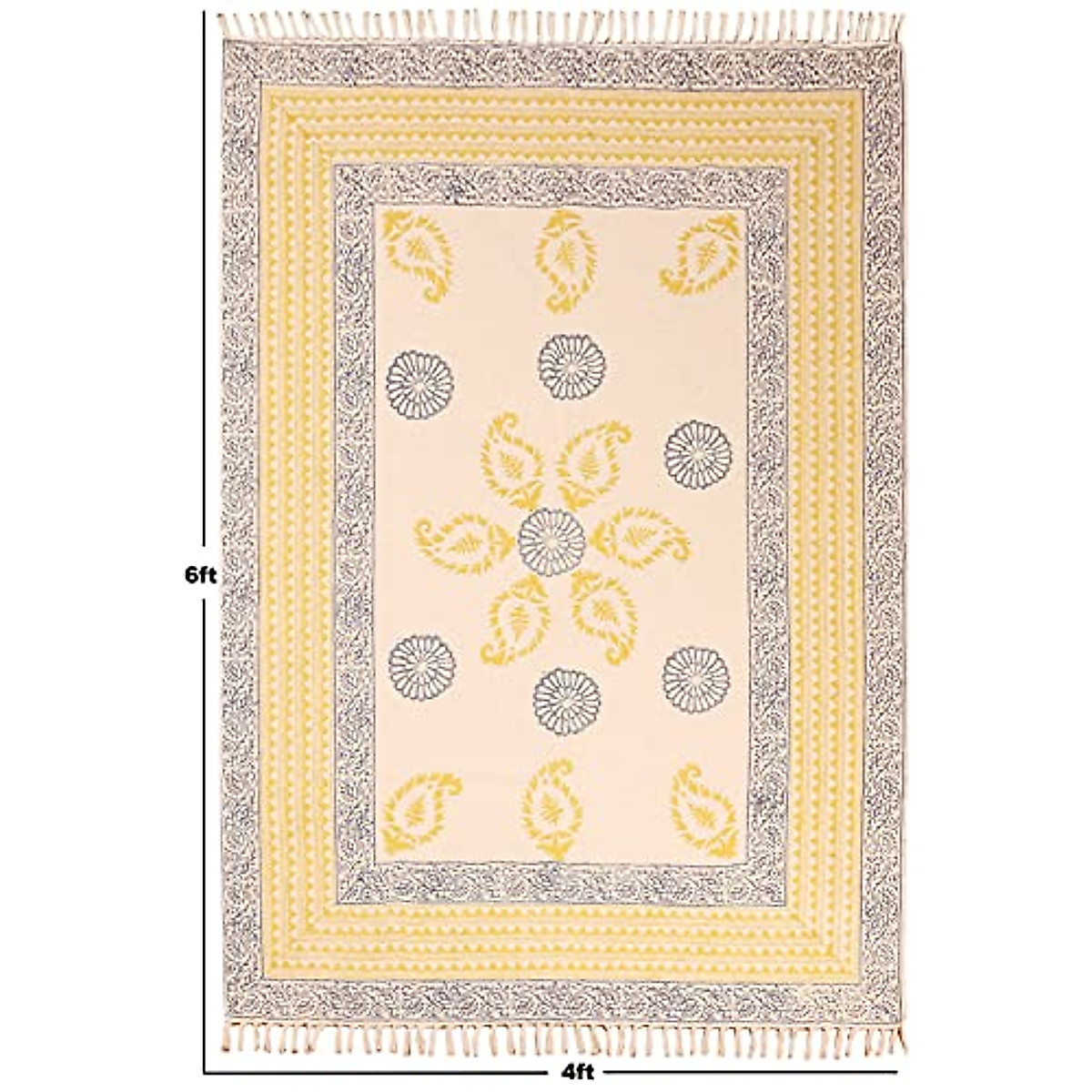 Casavani Upgraded Boho Bathroom Rug 100% Woven Geometric Rug for Bedroom Blue and Yellow Rug Bohemian Bath Mat, Kitchen Rug Washable Cotton Throw Rug Tassel Rug for Living Room 4x15 Feet Runner