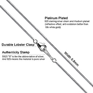 AllenCOCO Mens Silver Chain, 925 Sterling Silver Necklace for Women, 16 18 20 Inch Box Chain, Dainty Pure Silver Jewelry Gift