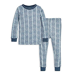 Burt's Bees Baby baby boys Pajamas, Tee Pant 2-piece Pj Set, 100% Organic Cotton and Toddler Pajama Bottoms, Blue Watercolor Chevron, 4T US