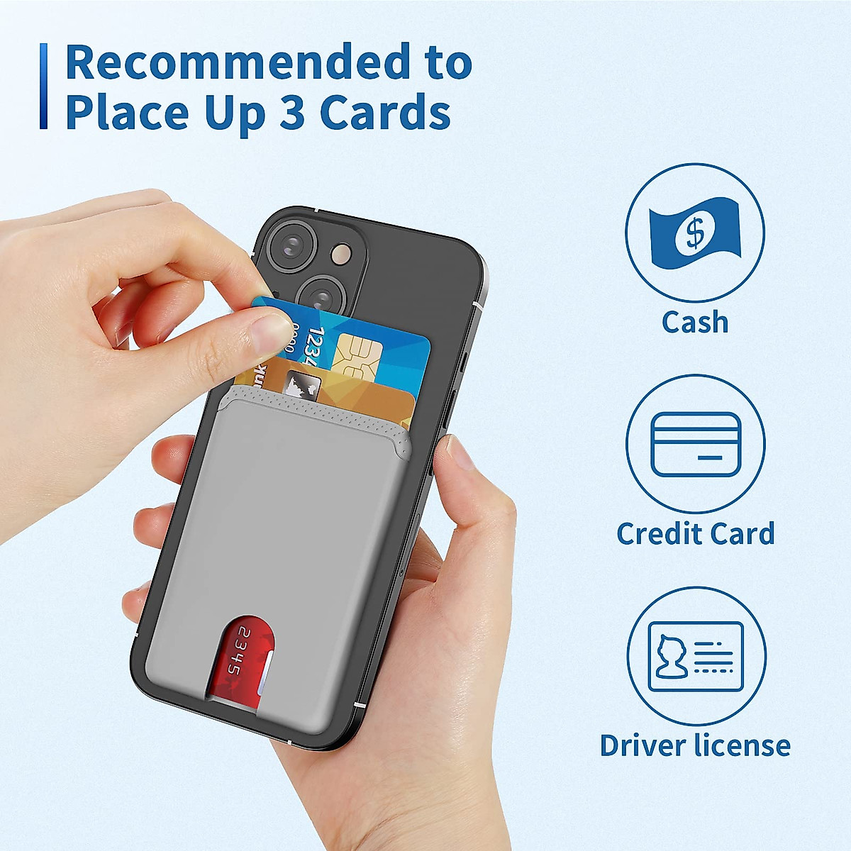 Senose Phone Wallet, Phone Card Holder Stick On Credit Card Holder for Back, Phone Pocket Sleeve Compatible for iPhone 14/13/12/11 Android Smartphone