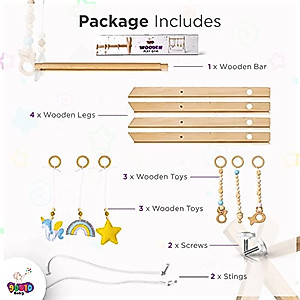 90210 Baby Wooden Baby Play Gym – Wooden Play Gym with 6 Hanging Toys, Baby Gym Activity Center for Educational and Creative Learning