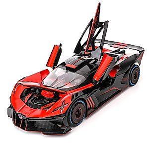 WAKAKAC 1/24 Scale Bugatti Bolide Toy Car, Alloy Die-cast Pull Back Car Model with Light and Sound, Collectible Car Toy Vehicle for Adults Kids Boys Girls, Gift Red