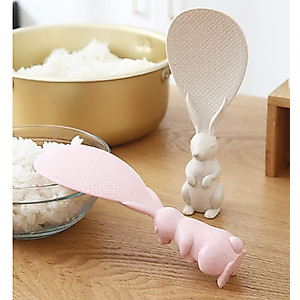 SKQIT 2 Pieces Creative Cute Rabbit Rice Spoon, Non Stick Rice Paddle, Bunny Shape Stand Up Serving Rice ShovelBeigeandPink One Size