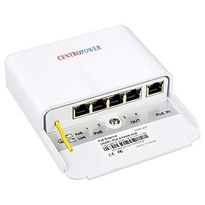 Outdoor 5 Port PoE Switch/Extender/Booster, 60W 48V 10/100/1000M POE Passthrough Switch Outdoor Ethernet Extender，PoE Repeater,6KV Lightning Protection, IEEE 802.3af/at/bt, by CENTROPOWER