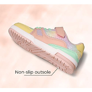 LUCKY STEP Children/Kids/Boys/Girl Comfort Casual School Low Top Sneaker Strap Athletic Tennis Running Shoes (Pink/Rainbow,Little Kids 2)