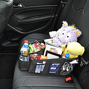 Car Seat Organizer - Back Seat & Front Seat Storage Bag with Seat Belt Attachment, Cup holders and Foldable Pockets - Water Resistant Backseat Organizer for Toys, Snacks and other utensils
