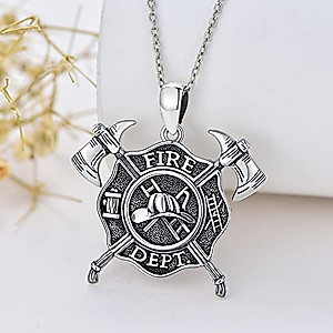 LEECCI Father’s Day Gifts for Dad Firefighter Necklace 925 Sterling Silver Fire Dept Pendant Firefighter Department Jewelry Gifts for Men Women Boys Firefighters