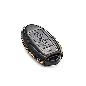Vitodeco Leather Smart Key Fob Case Compatible with Nissan Versa, Sentra, Altima, Maxima, Rogue 2007-2022 (4 Buttons, Black)